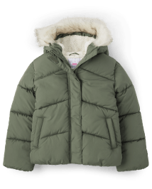 Girls Long Sleeve Puffer Jacket - GREEN | The Children's Place CA