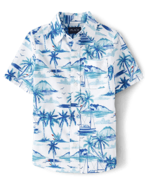 Boys Short Sleeve Boat Print Poplin Button Up Shirt - WHITE | The ...