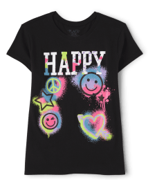 Girls Short Sleeve Happy Graphic Tee | The Children's Place Ca - Black