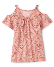 Girls Mix And Match Short Flutter Sleeve Bandana Print Cold Shoulder ...