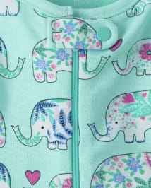 Baby And Toddler Girls Long Sleeve Elephant Print Snug Fit Cotton One ...