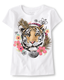 Girls Short Sleeve Tiger Graphic Tee | The Children's Place - WHITE