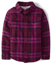 Girls Long Sleeve Plaid Sherpa-Lined Shacket | The Children's Place CA ...