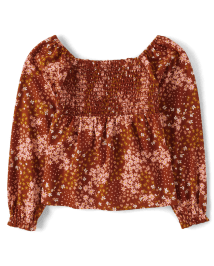 Girls Long Sleeve Print Smocked Top | The Children's Place CA - HOT SPICE