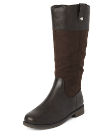 Bottes hautes en similicuir et suède synthétique pour fille - BROWN ...