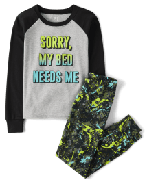 Boys Long Sleeve My Bed Needs Me Snug Fit Cotton Pajamas | The Children ...