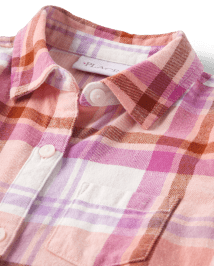 Girls Long Sleeve Plaid Flannel Button Up Shirt - CORAL | The Children ...