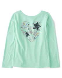 Girls Long Sleeve Sequin Heart Cross-Back Top | The Children's Place CA ...