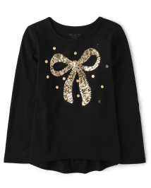 Girls Long Sleeve Sequin Bow Graphic Top | The Children's Place CA - BLACK