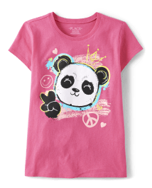 Girls Short Sleeve Panda Doodle Graphic Tee - ULTRA PINK | The Children ...