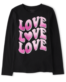 Girls Long Sleeve Love Graphic Tee - BLACK | The Children's Place CA