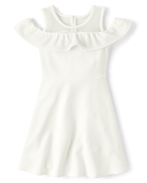 Girls Short Sleeve Ruffle Jacquard Knit Cold Shoulder Dress | The ...