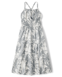 Girls Matching Family Sleeveless Palm Tree Print Maxi Tiered Dress ...