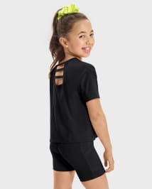 Girls Mix And Match Short Sleeve Quick Dry Cut Out Boxy Top - BLACK ...