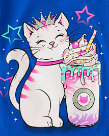 Girls Long Sleeve Cat Milkshake Graphic Tee - RENEW BLUE | The Children ...