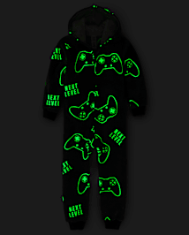 Boys Glow In The Dark Long Sleeve Gamer Print Sherpa One Piece Pajamas ...