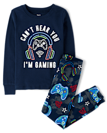 Boys Glow In The Dark Long Sleeve Gamer Snug Fit Cotton Pajamas - BLUE ...
