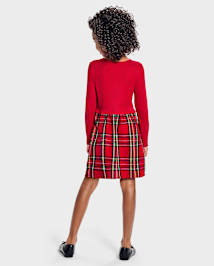 Girls Long Sleeve Plaid Ribbed Fit And Flare Dress - CLASSICRED | The ...