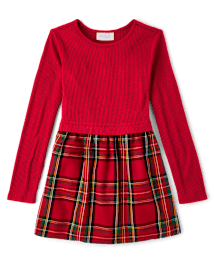 Girls Long Sleeve Plaid Ribbed Fit And Flare Dress - CLASSICRED | The ...