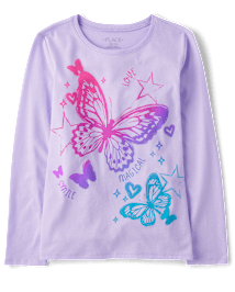 Girls Long Sleeve Butterfly Graphic Tee - PURPLE | The Children's Place CA