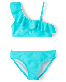 Girls Sleeveless Ruffle One Shoulder Bikini Swimsuit - BLUE | The ...