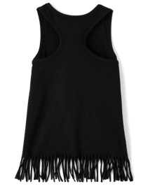 Girls Sleeveless Graphic Fringe Tank Top - BLACK | The Children's Place CA