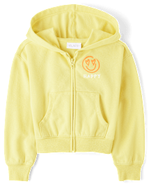 Girls Active Long Sleeve Graphic Fleece Zip Up Hoodie - YELLOW | The ...