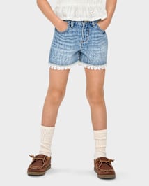Girls Lace Hem Shortie Jean Shorts - BLUE | The Children's Place CA