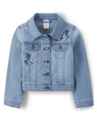 Girls Long Sleeve Embroidered Floral Denim Jacket - Blue Skies - BLUE ...