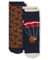 Boys Airplane Print And Parachute Crew Socks 2-Pack - Aviator School ...