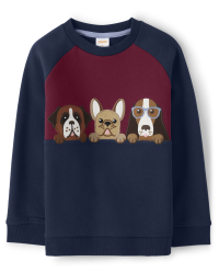 Boys Long Sleeve Embroidered Dogs Colorblock Raglan Top - Playful Pups ...
