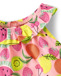 Girls Sleeveless Fruit Print Woven Ruffle Cover-Up - Splish-Splash ...