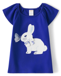 Girls Short Flutter Sleeve Embroidered Bunny Top - Blue Belle - BLUE ...