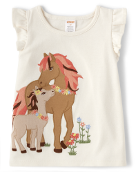 Girls Sleeveless Embroidered Horse Flutter Top - Country Trail - WHITE ...