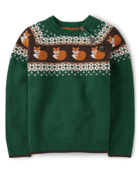 Boys Long Raglan Sleeve Intarsia Fox Sweater - Friendly Fox - GREEN ...