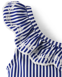 Girls Sleeveless Striped Ruffle One Piece Swimsuit - Splish-Splash ...