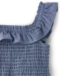 Girls Sleeveless Embroidered Floral Chambray Woven Flutter Dress ...