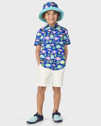 Boys Fish Button Up Shirt - Splish-Splash - BLUE | Gymboree