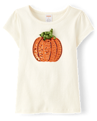 Girls Short Sleeve Sequin Pumpkin Top - Autumn Adventures - WHITE ...
