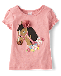 Girls Short Sleeve Embroidered Horse Top - Country Charm - PINK | Gymboree