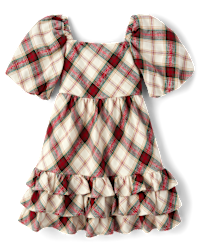 Girls Short Sleeve Plaid Ruffle Dress - Holiday Express - WHITE | Gymboree