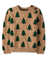 Boys Long Sleeve Intarsia Pine Tree Sweater - Royal Christmas - BROWN ...