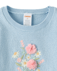 Girls Short Puff Sleeve Embroidered Bouquet Sweater Top - Enchanted ...