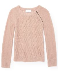 Girls Long Sleeve Zip Shoulder Open Knit Sweater