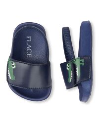 Baby Boys Alligator Faux Leather Slides | The Children's Place CA - NAVY