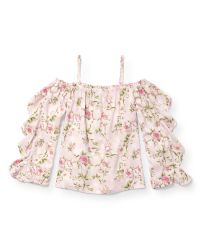 Girls Long Sleeve Floral Print Off Shoulder Top