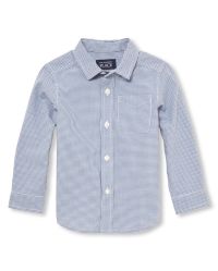 Baby And Toddler Boys Long Sleeve Check Print Poplin Button Down Shirt