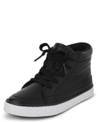 Boys Uniform Faux Leather Hi Top Sneakers - BLACK | The Children's Place