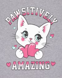 Girls Long Sleeve Glitter 'Pawsitively Amazing' Cat Graphic Tee