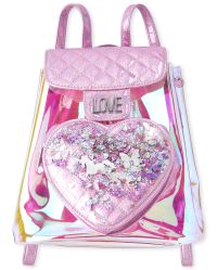 Girls Confetti Shaker Iridescent 'Love' Clear Mini Backpack